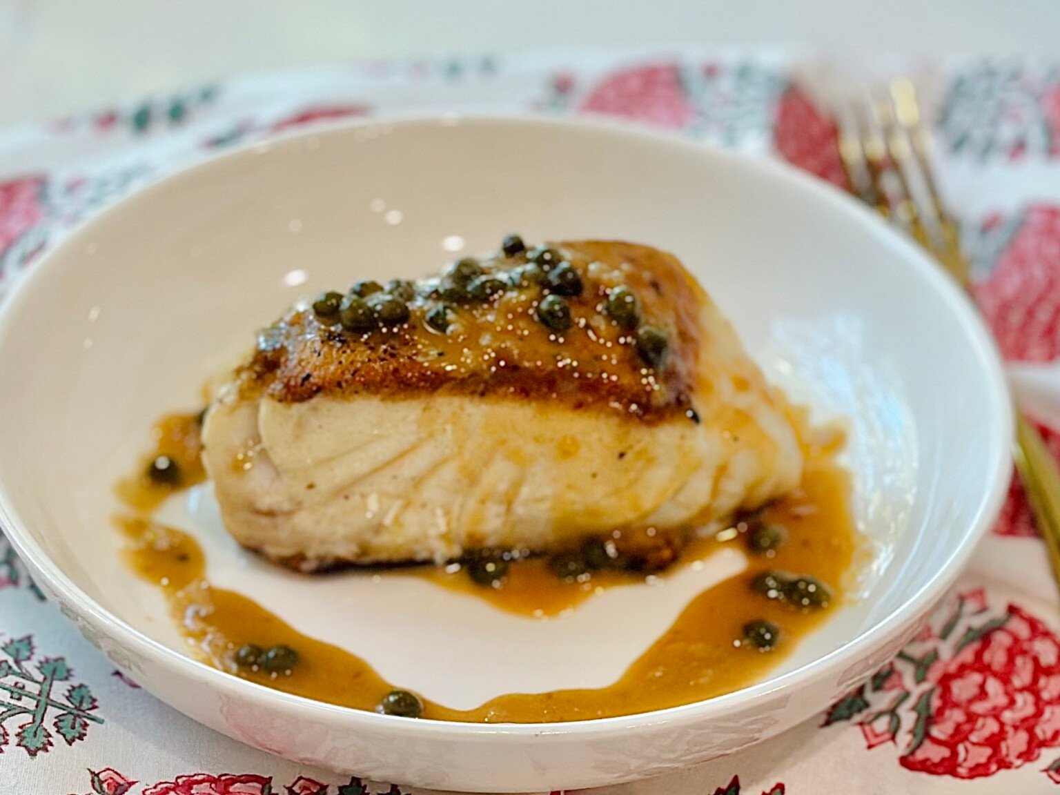 Seared Chilean Sea Bass with Lemon Butter Caper Sauce
