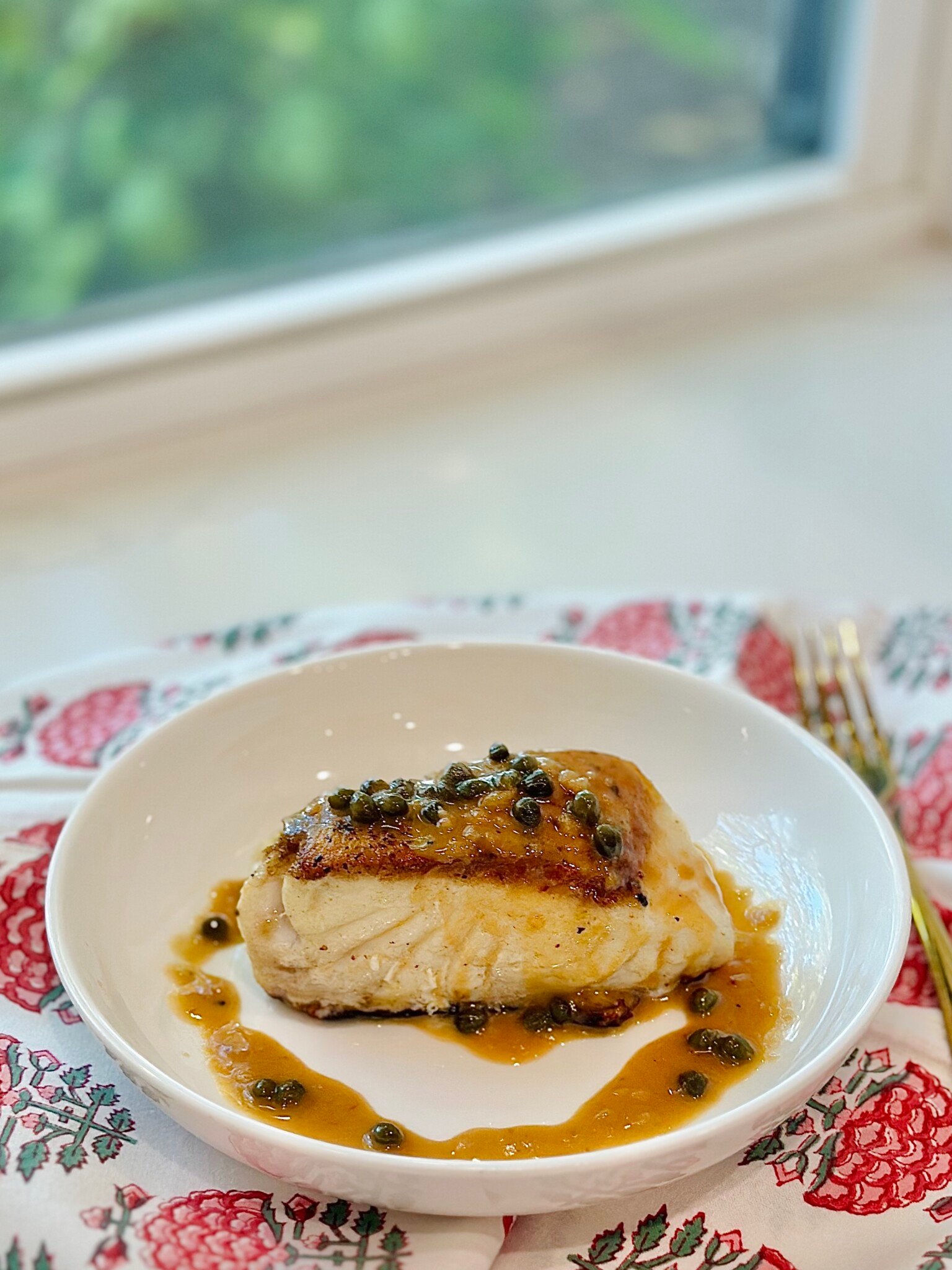 Seared Chilean Sea Bass with Lemon Butter Caper Sauce