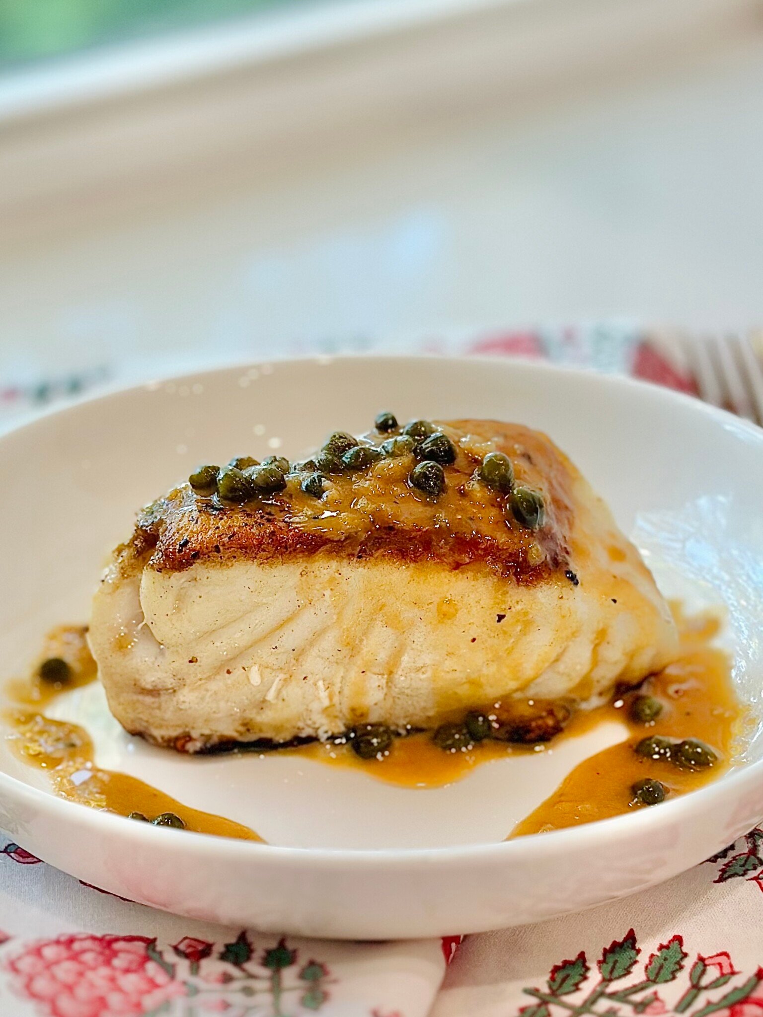 Seared Chilean Sea Bass with Lemon Butter Caper Sauce